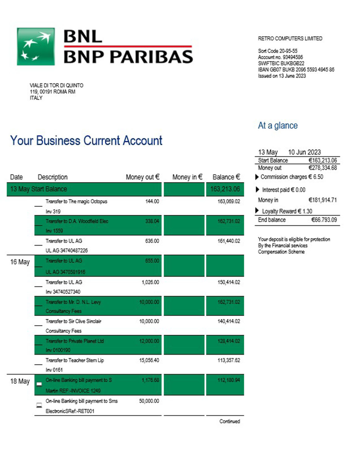 BNL Bank enterprise statement Word and PDF template download template - bstatement.net